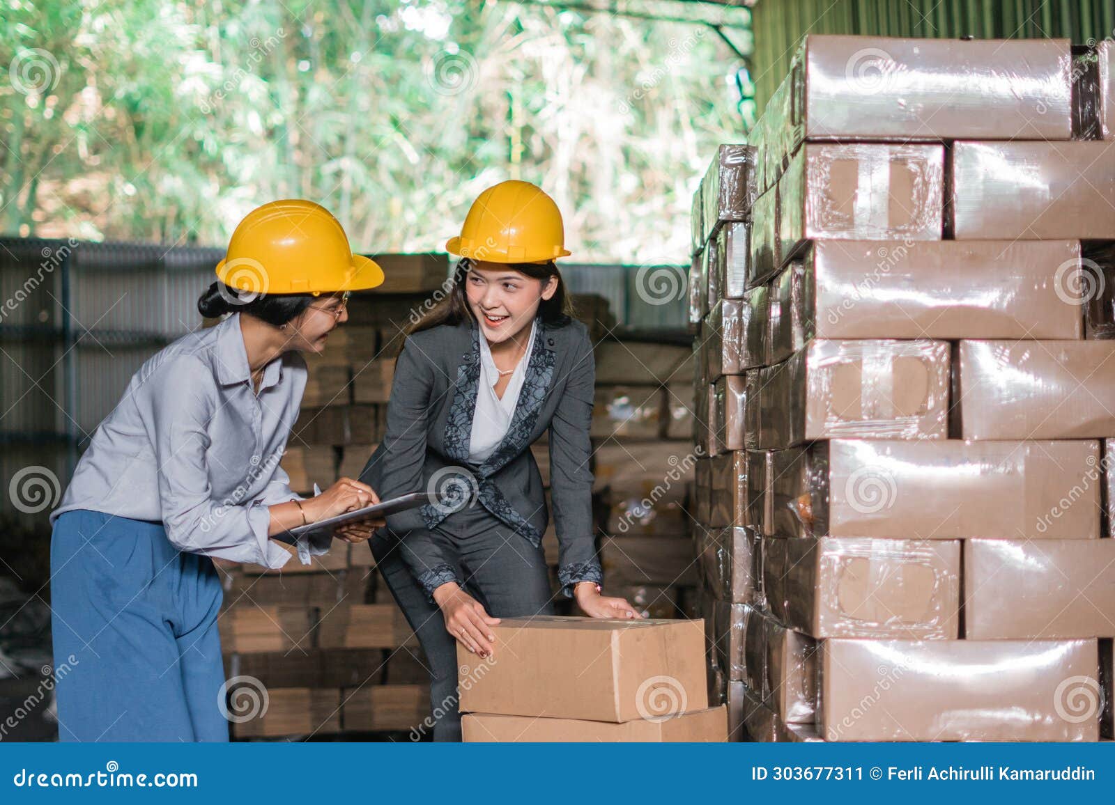 Female Factory Employees Check the Contents of the Boxes with Data Stock Image - Image of ...