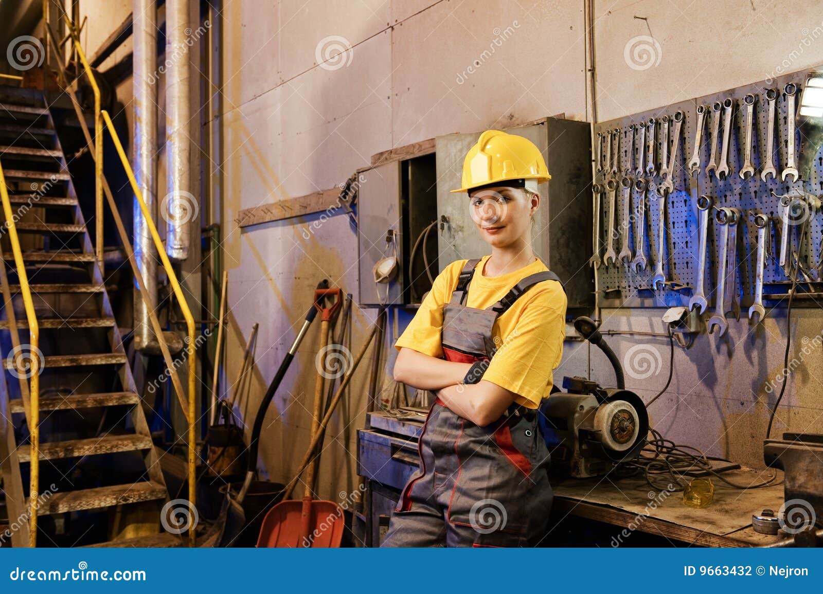 Female factory worker stock photo. Image of tools, woman - 9663432