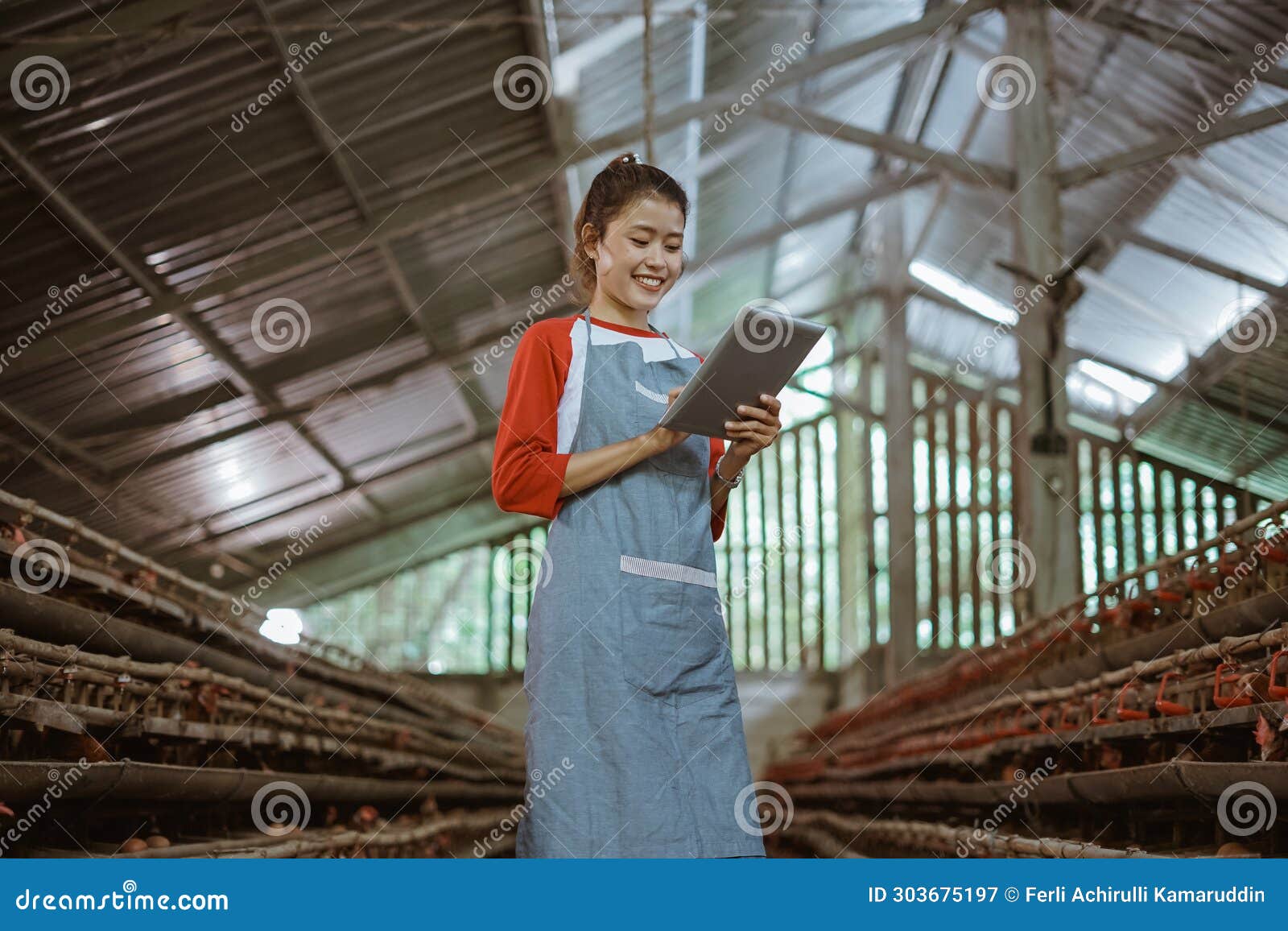 Female Farm Worker Wearing an Apron Using a Pad Stock Image - Image of ...