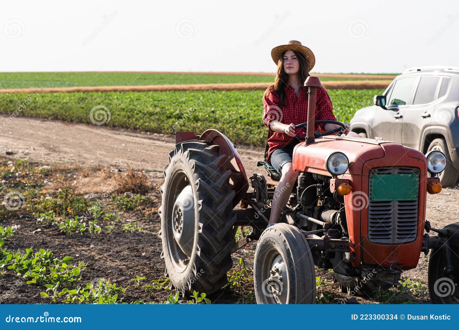 Female Farmer Driving a Tractor Stock Photo - Image of portrait ...