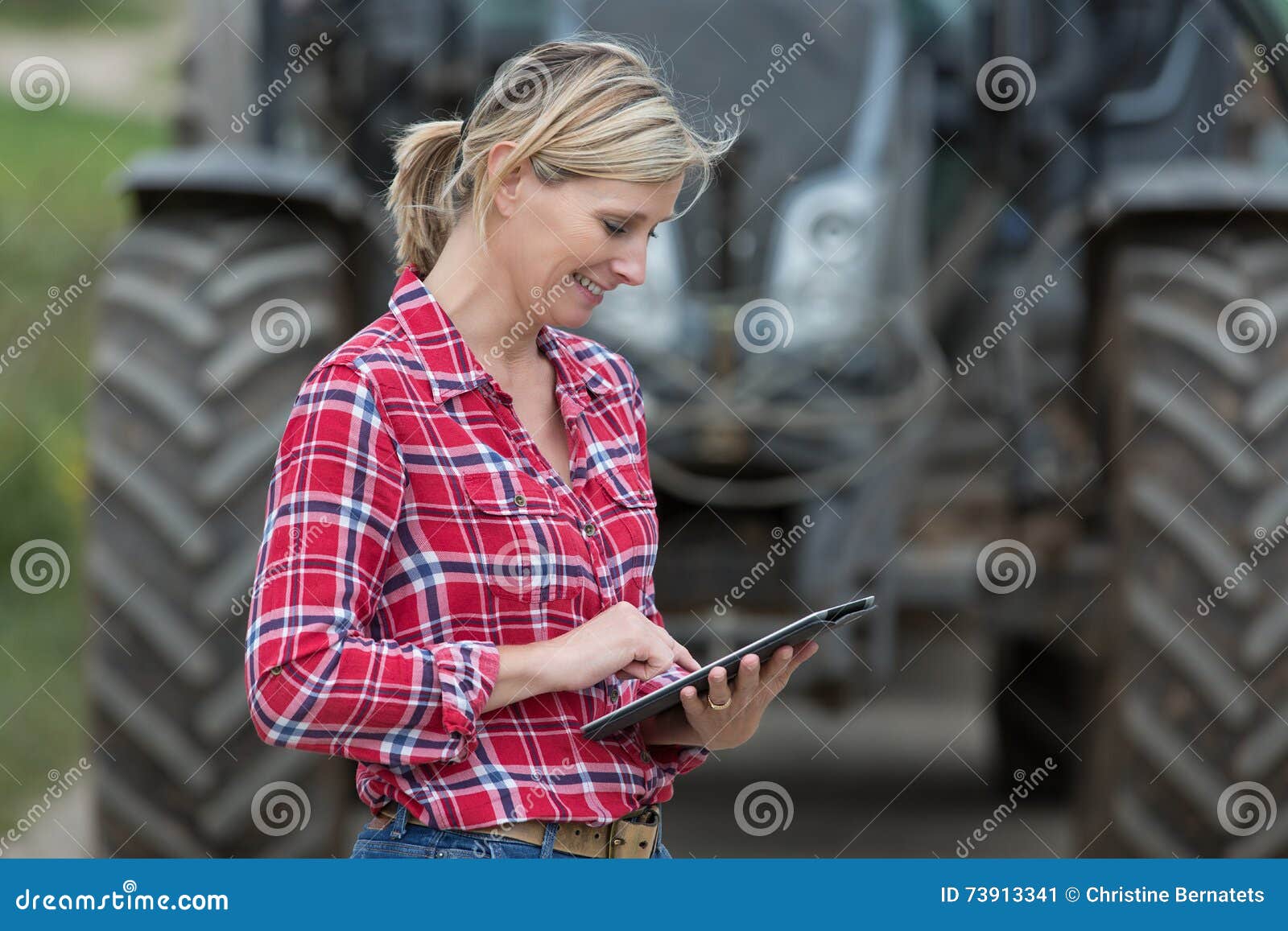 Female Farmer Working in Farm Stock Image - Image of tractor, outdoor ...