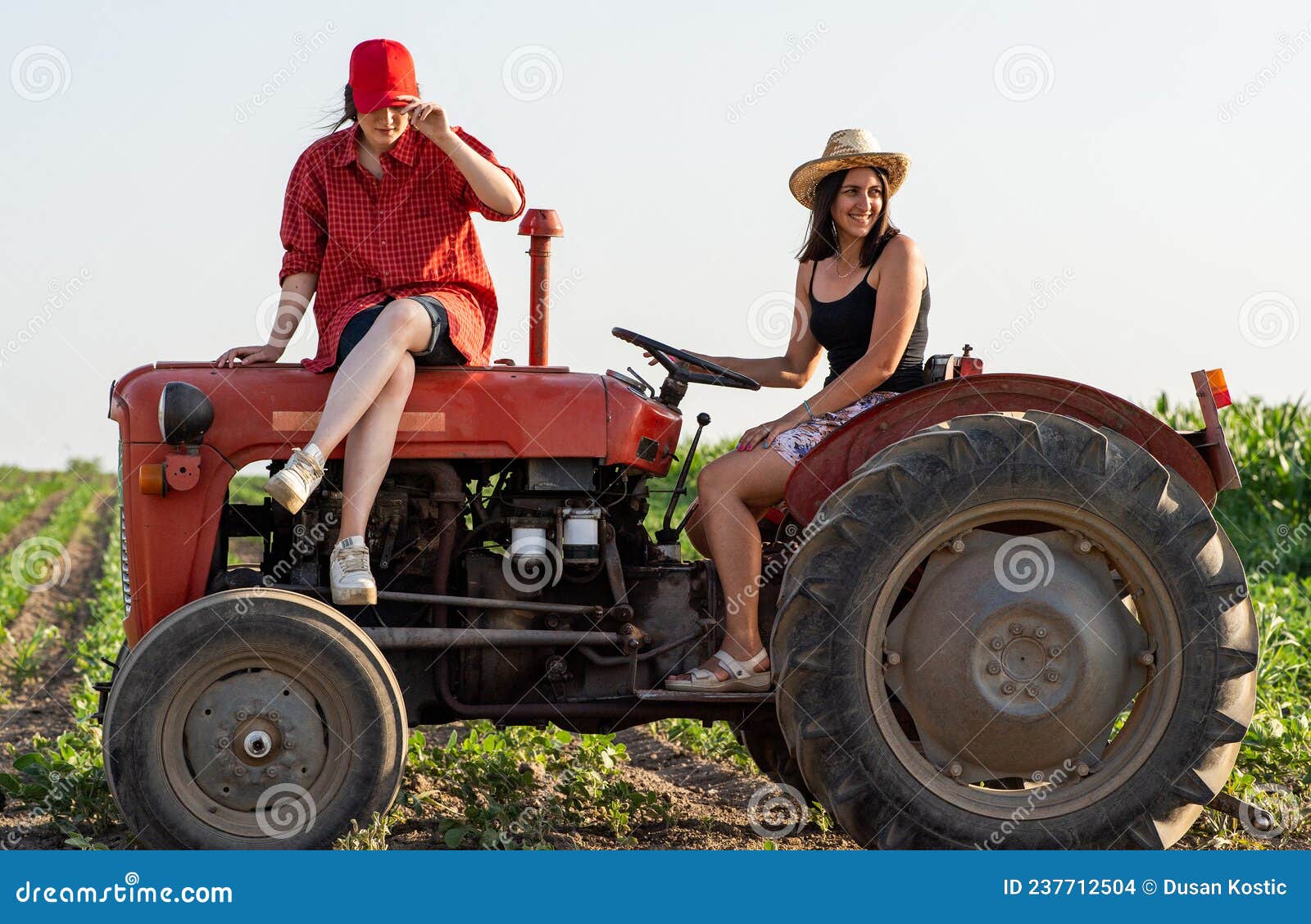 Female Farmers Driving the Tractor Stock Photo - Image of women ...
