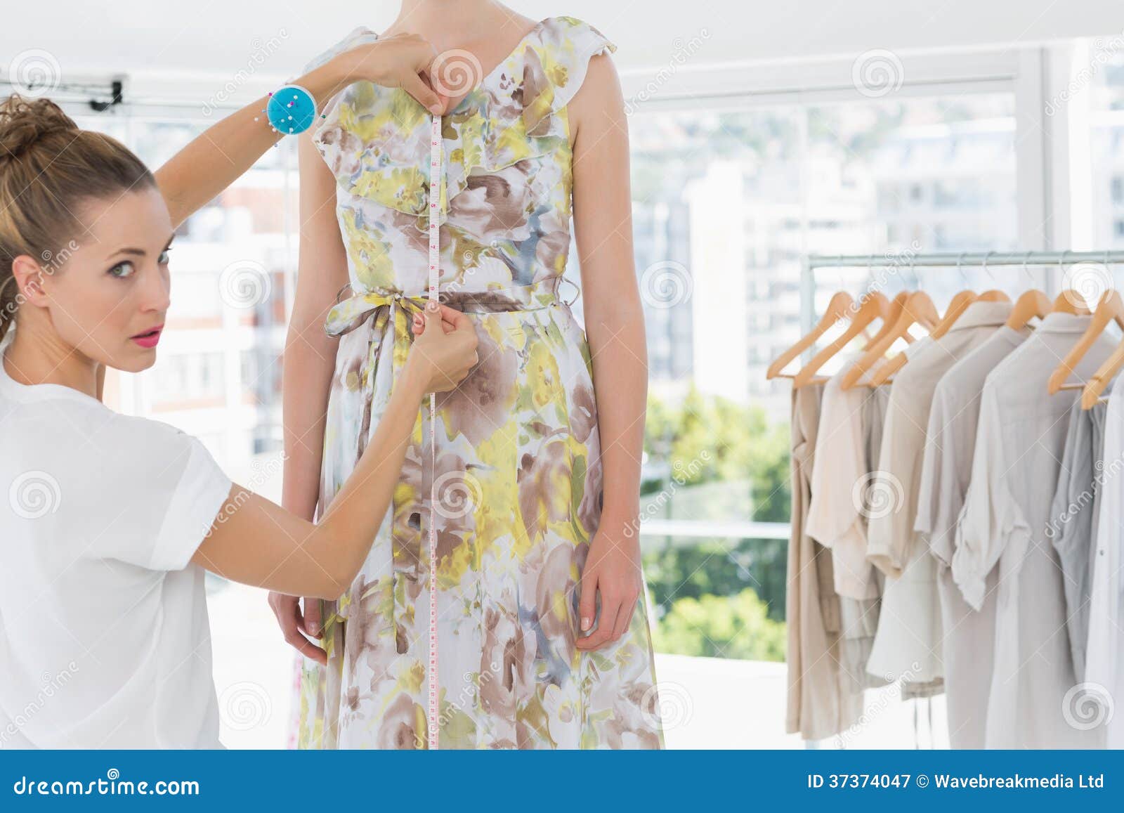 Female Fashion Designer Measuring Model Stock Image - Image of indoors ...
