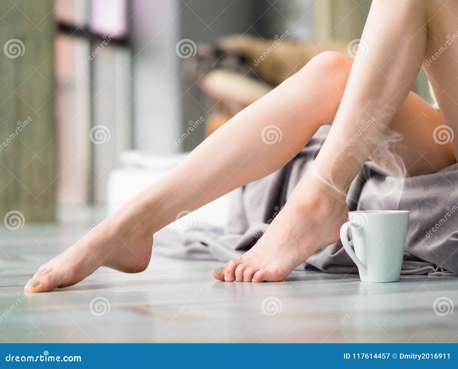 Female Feet and a Cup of Tea or Coffee Stock Image - Image of morning ...