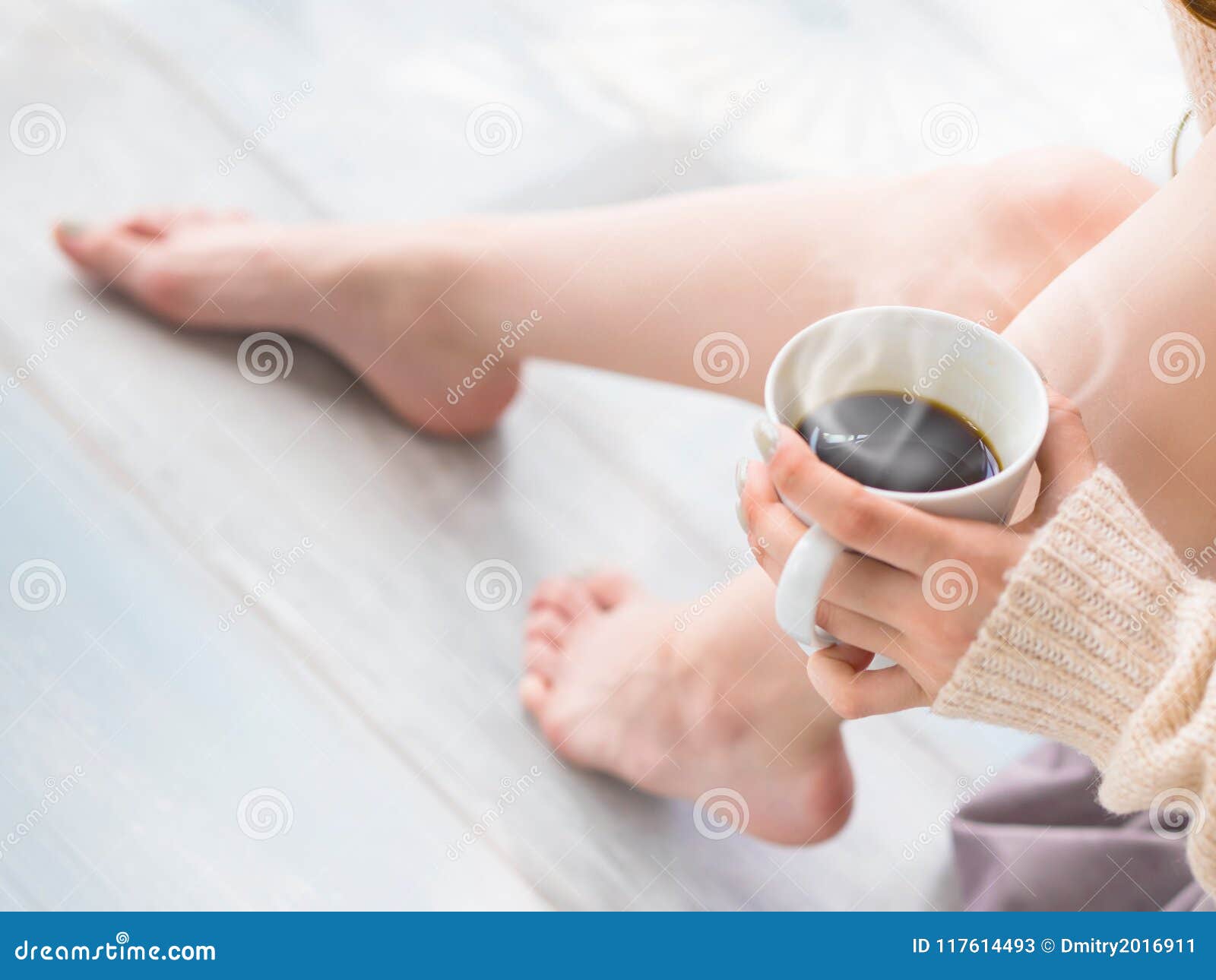 Female Feet and a Cup of Tea or Coffee Stock Image - Image of morning ...