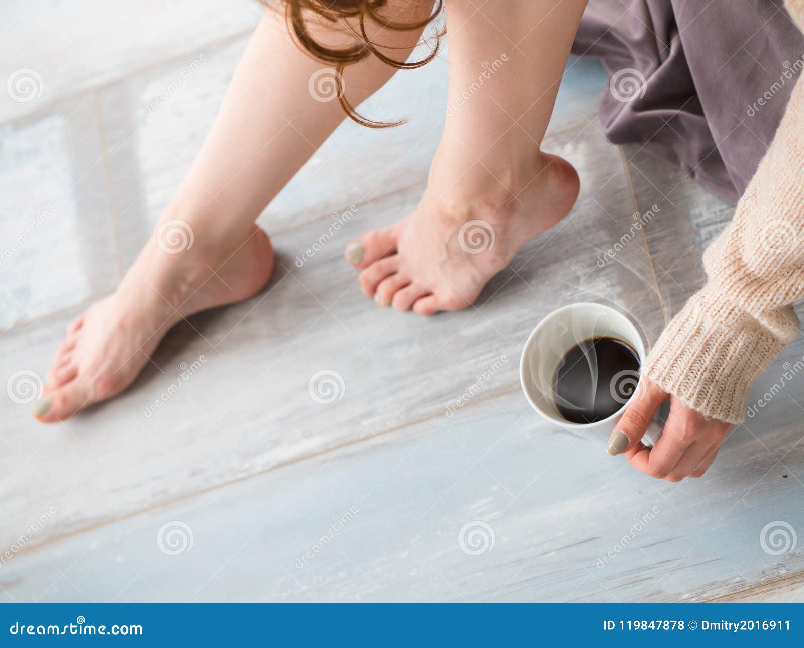 Female Feet and a Cup of Tea or Coffee Stock Photo - Image of drink ...