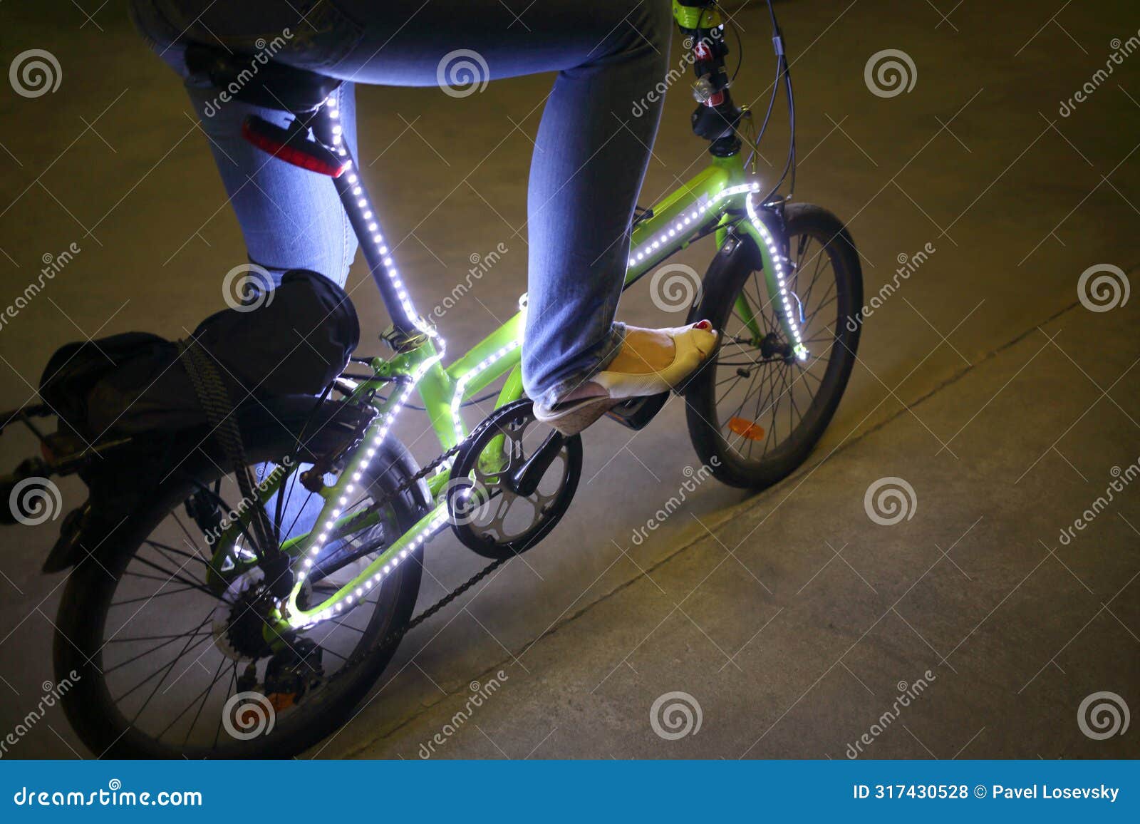 Female Feet Pedal Bicycle with Backlight in the Stock Photo - Image of ...