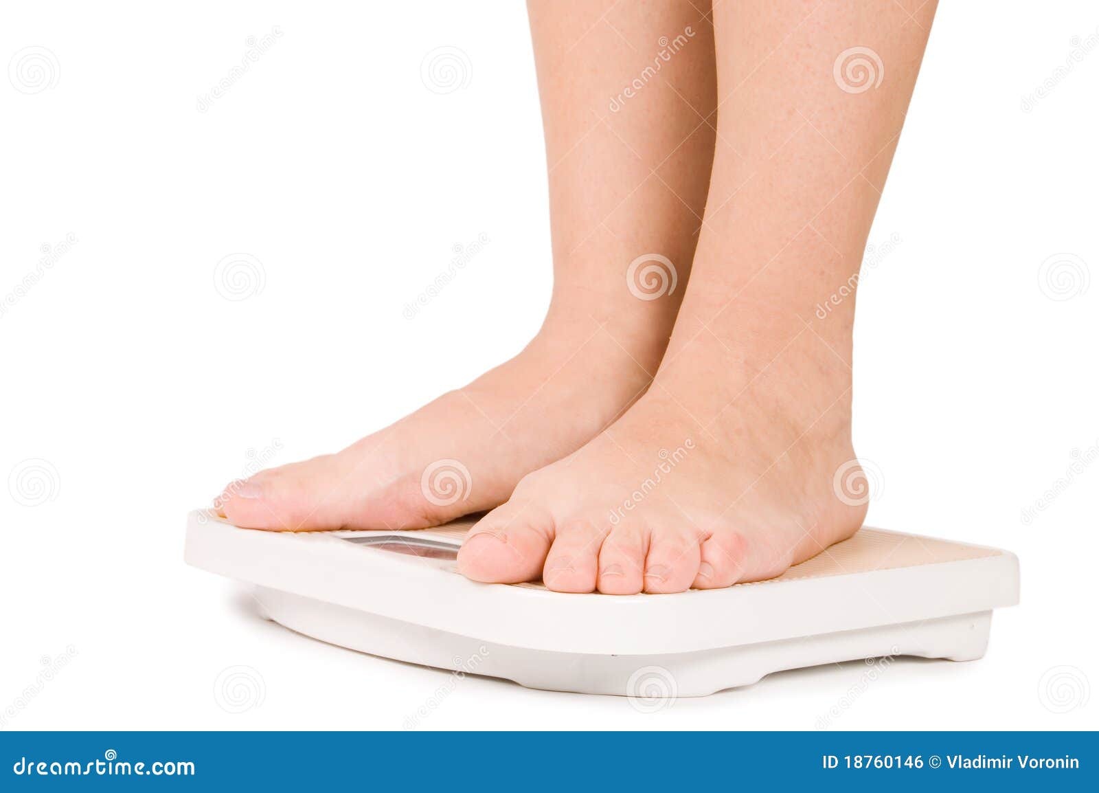 Female Feet on Scales Isolated on White Stock Photo - Image of ...