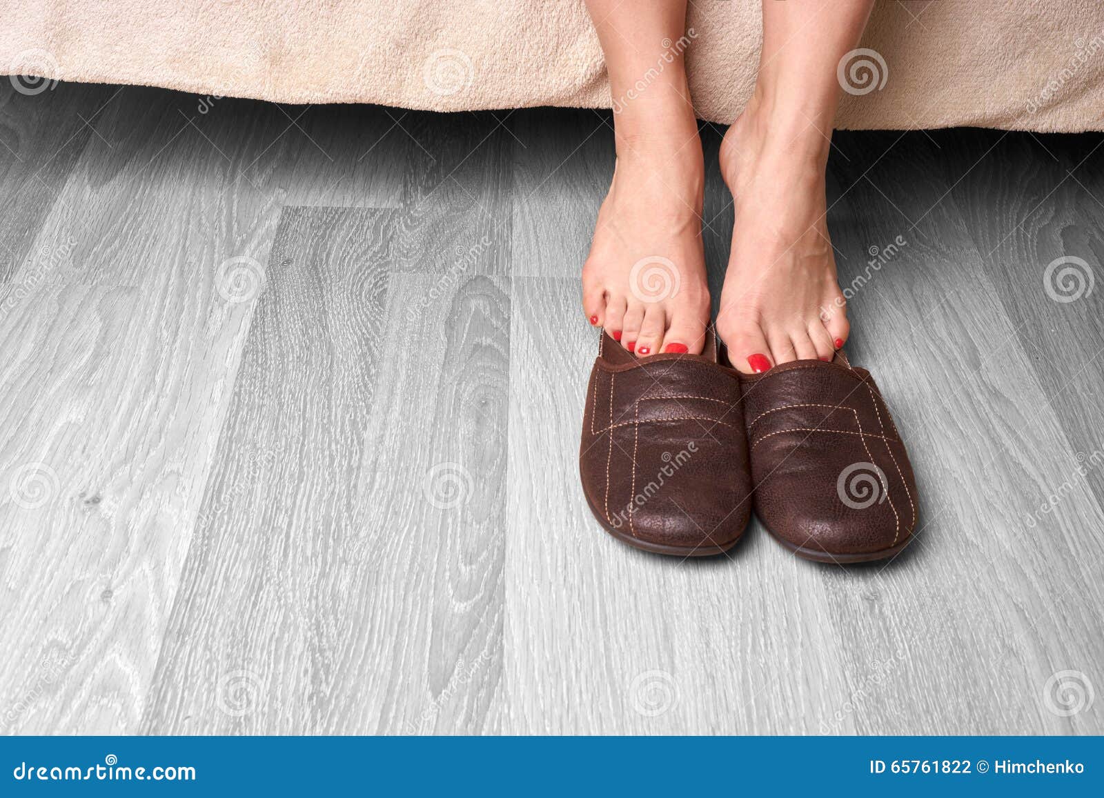 Female feet and slippers stock photo. Image of home, relaxation - 65761822