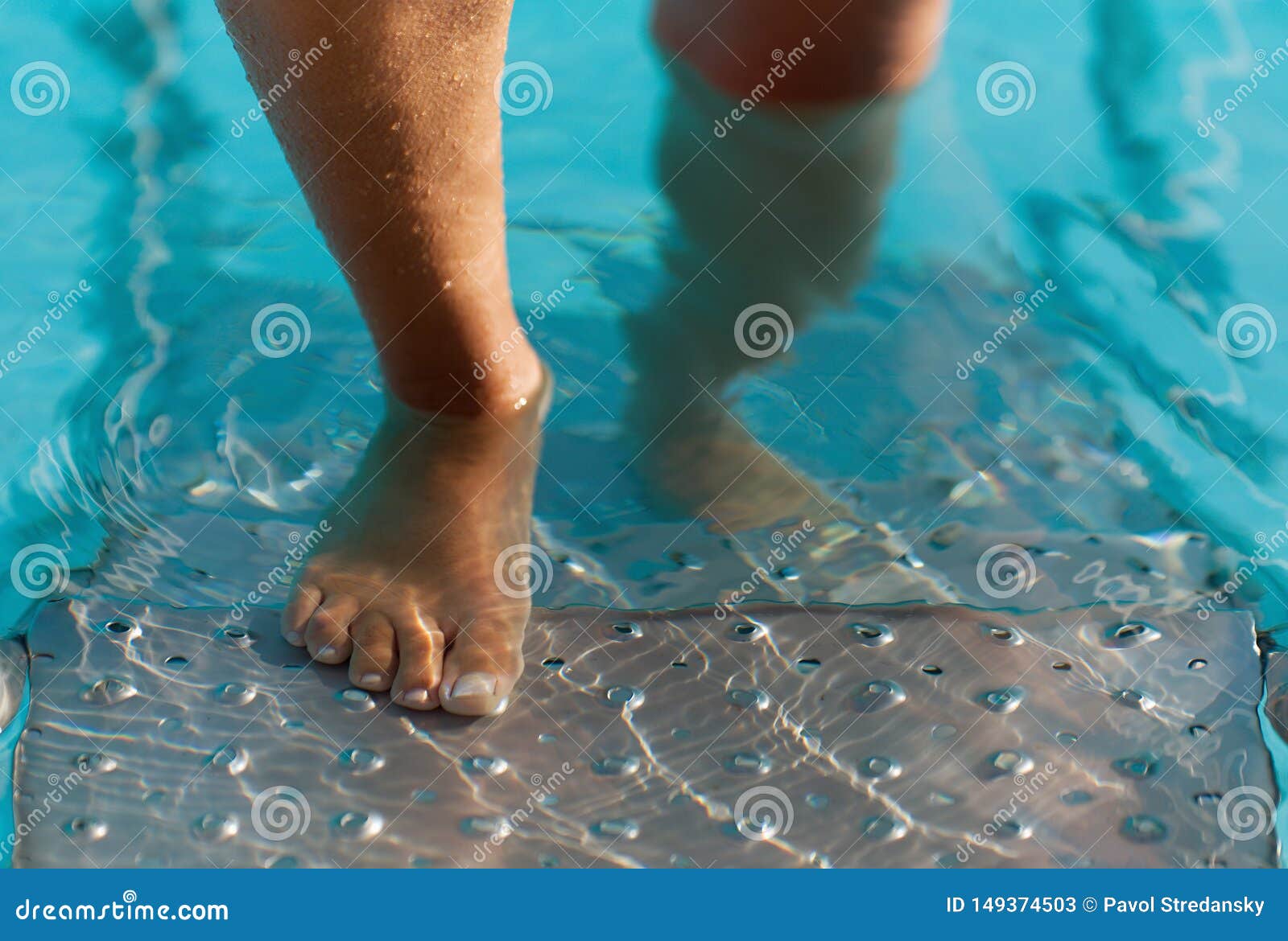 Feet on the Steps of the Pool Stock Image - Image of public, care ...