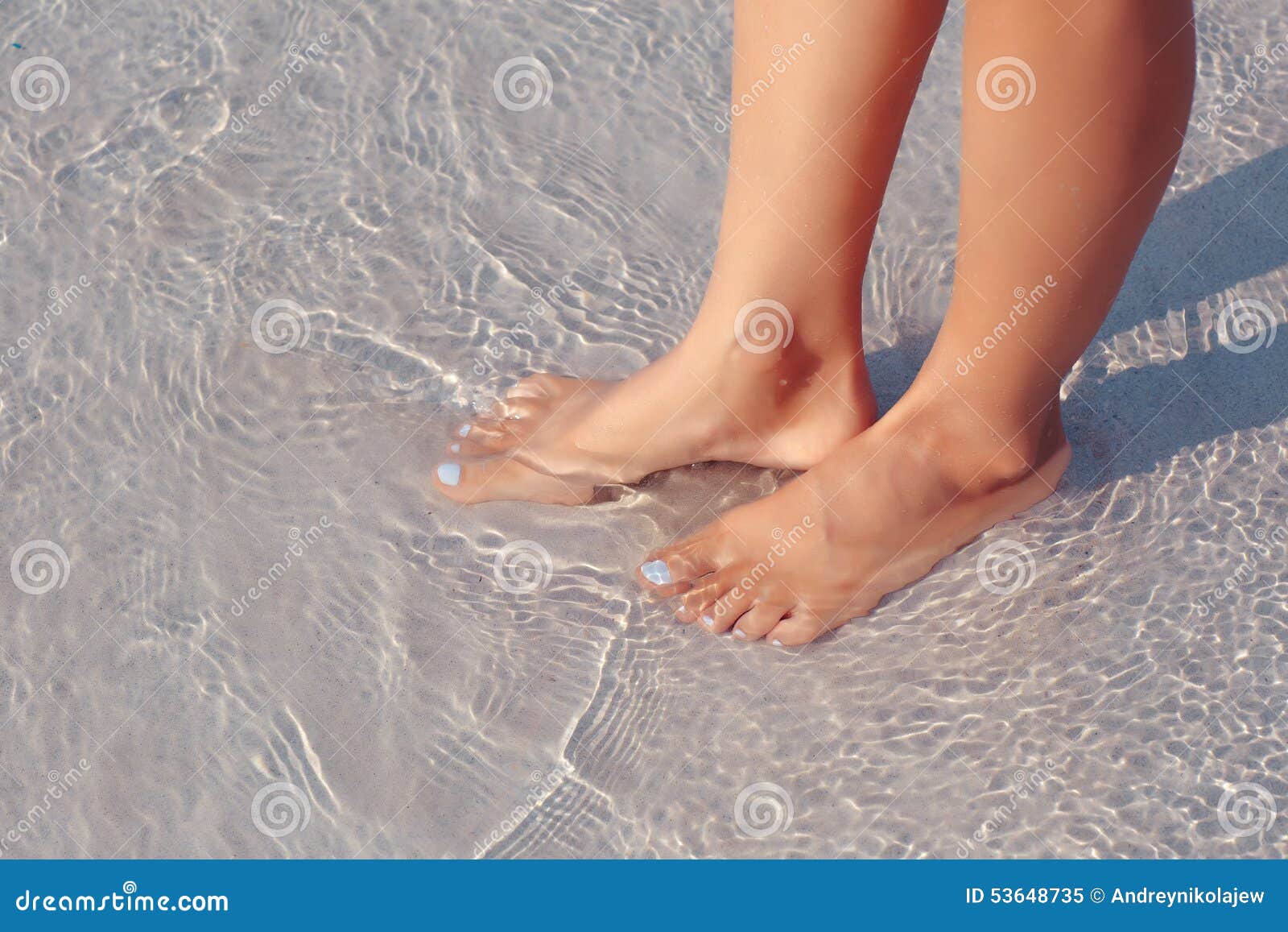 Female Feet in Water on the Beach Stock Image - Image of positive ...
