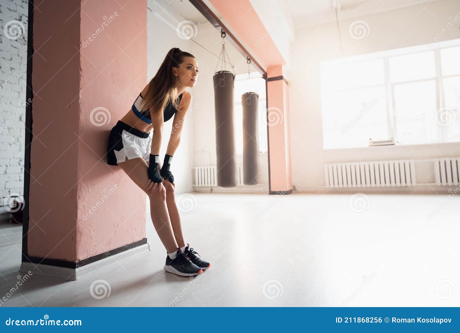 Female Fighter Exhausted after Exercise Feeling Dehydration. Young ...
