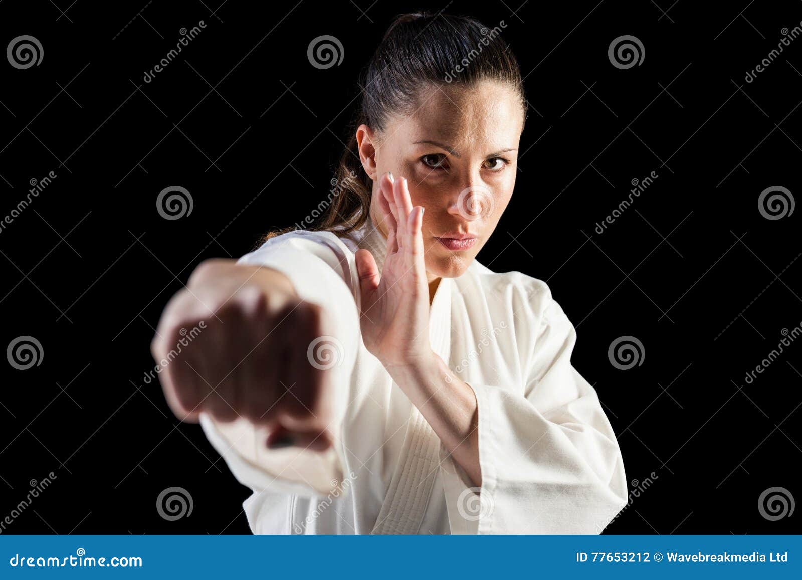Female Fighter Performing Karate Stance Stock Photo - Image of camera ...