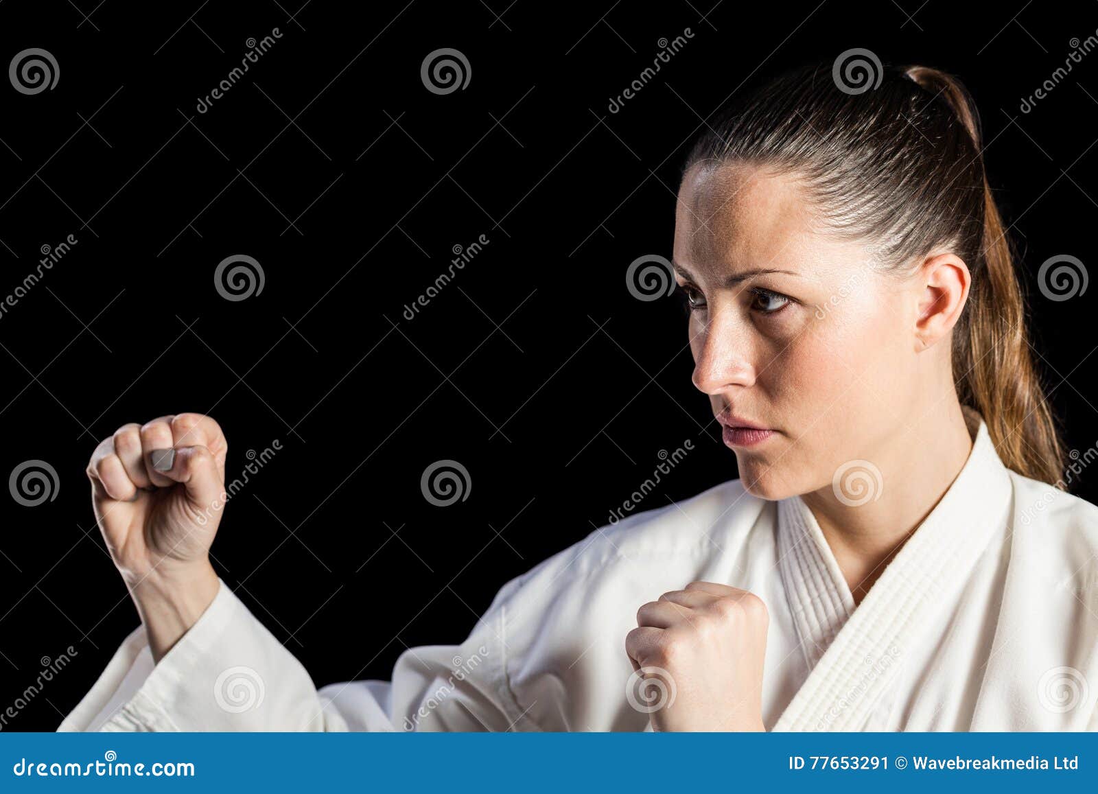 Female Fighter Performing Karate Stance Stock Image - Image of closeup ...