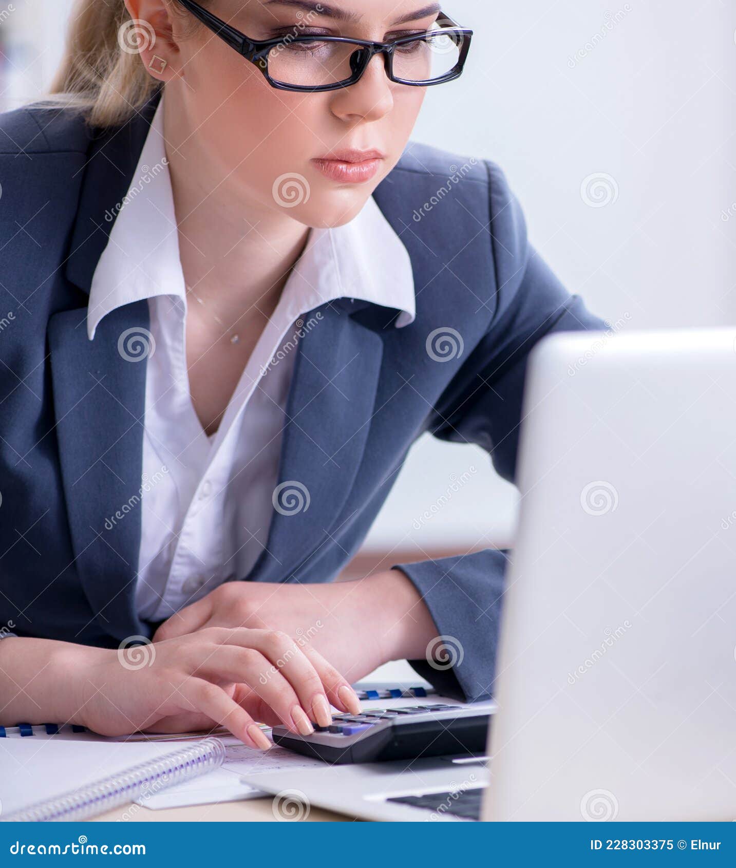 Female Finance Accountant Making Working Audit And Calculating Expense ...