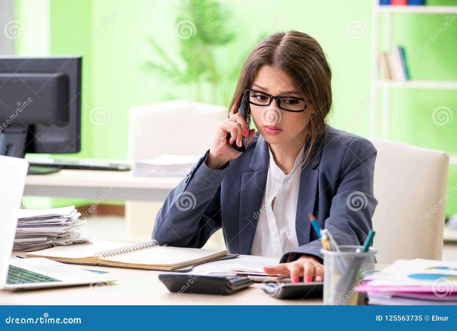The Female Financial Manager Working in the Office Stock Image - Image ...