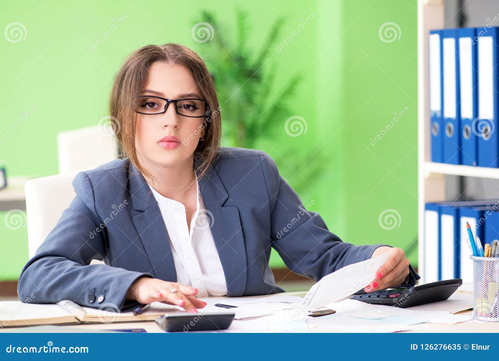 The Female Financial Manager Working in the Office Stock Image - Image ...