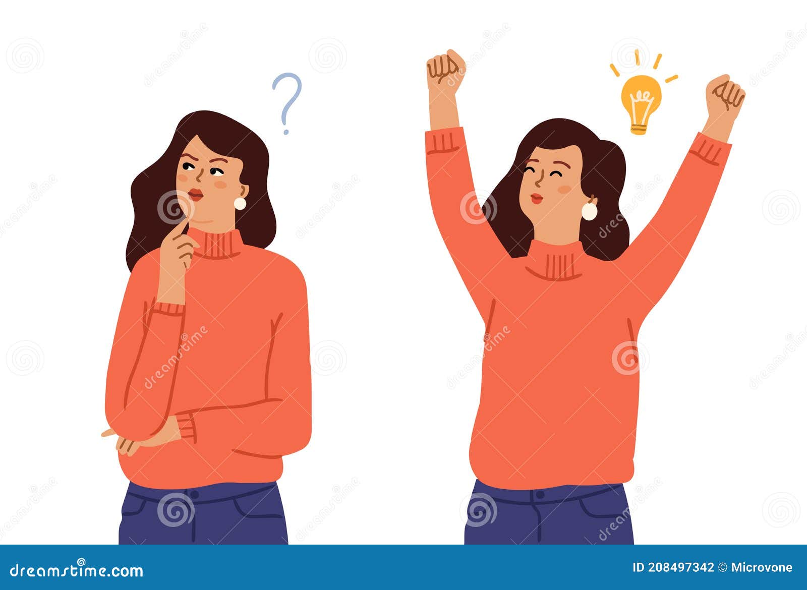 Female Find Solution. Problem Solving, Woman Have Good Idea. Question ...