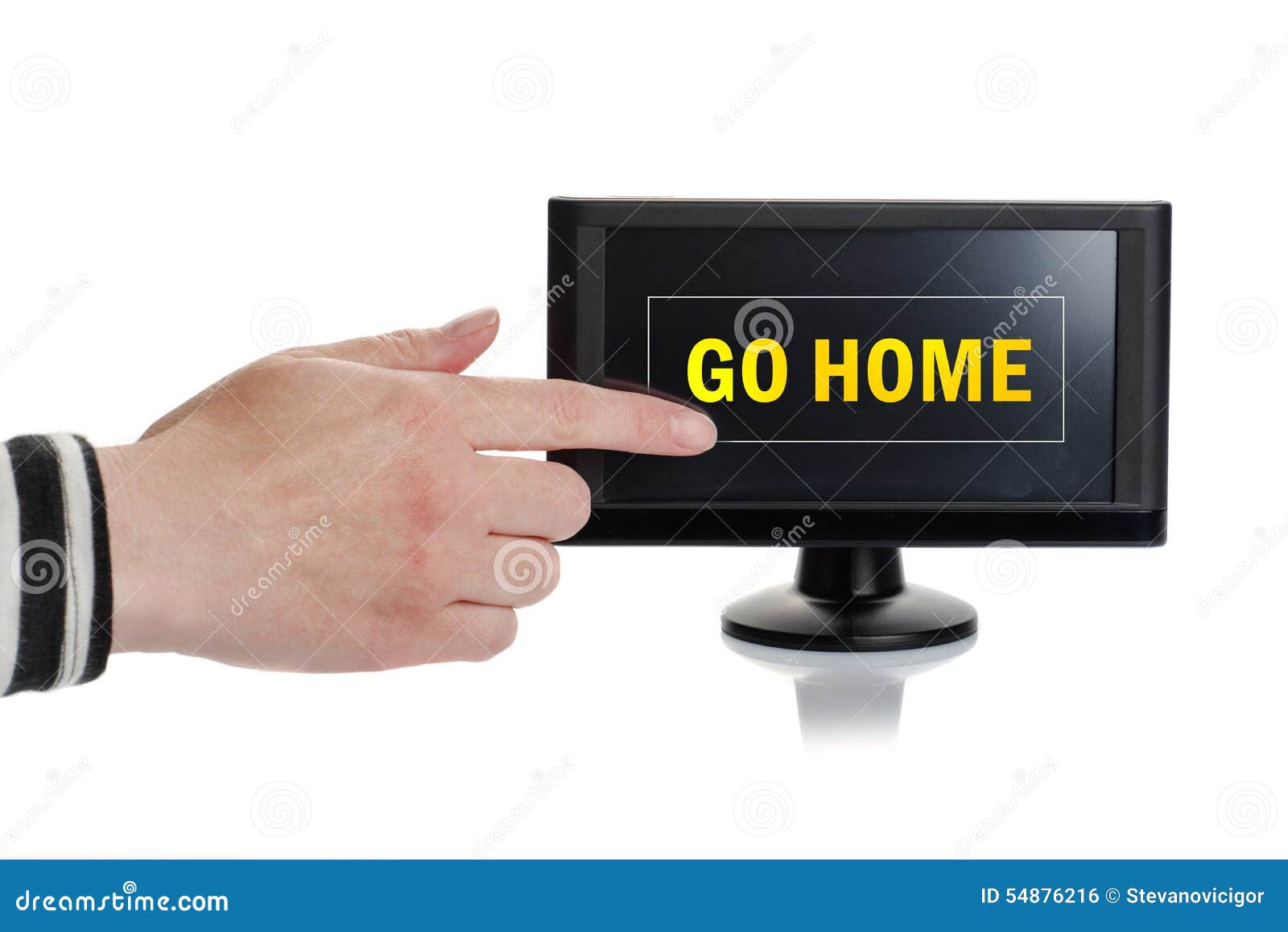 Female Finger Pressing Go Home Button on GPS Device Screen Stock Photo ...