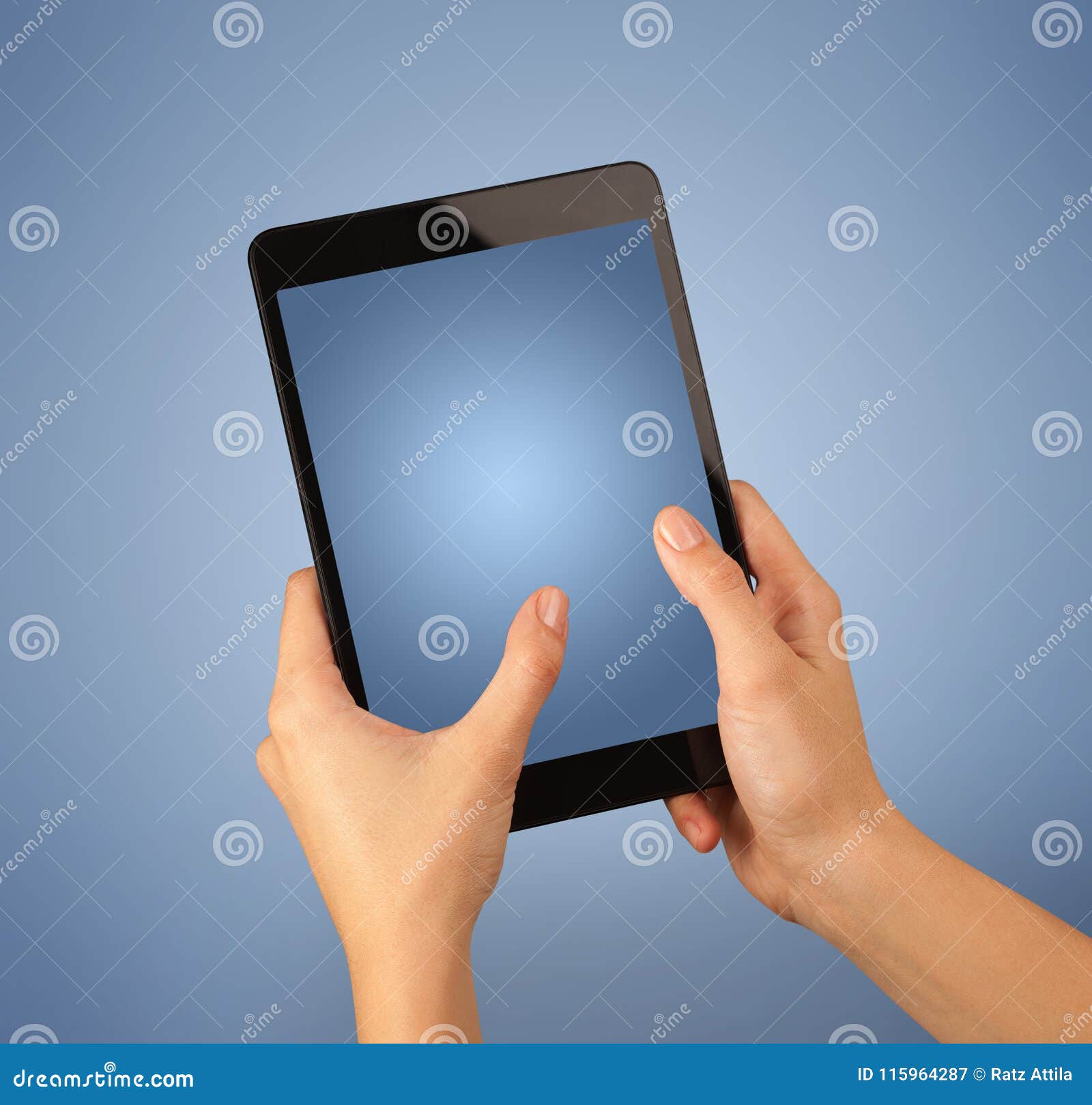 Female hand holding tablet stock image. Image of concept - 115964287