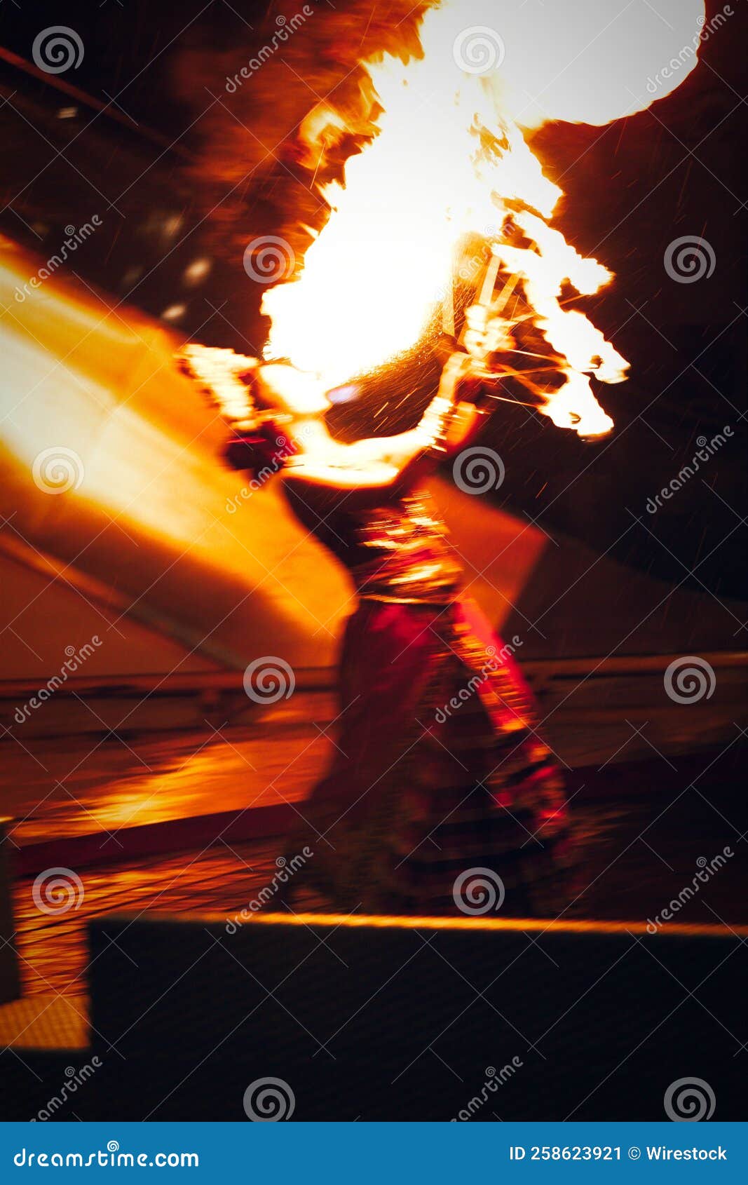 Female with Fire Hoops during Fire Show Stock Image - Image of burn ...