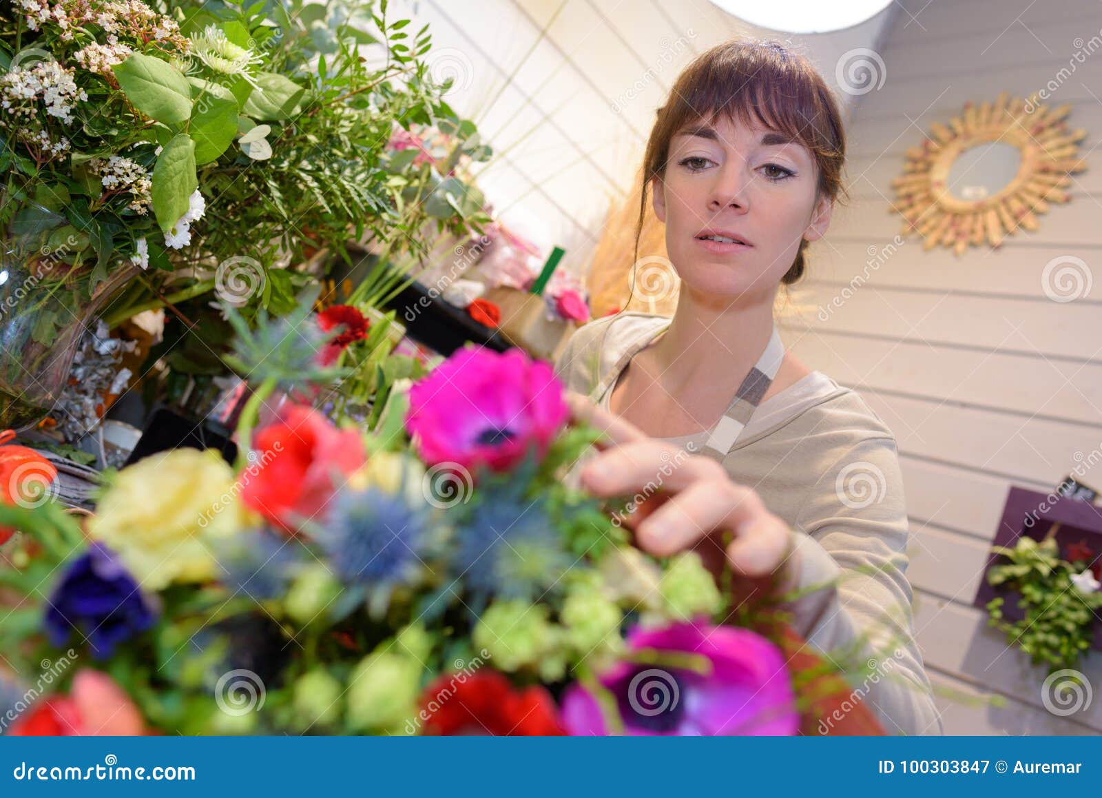 Female Florist Taking Flower Stock Image - Image of trade, business ...