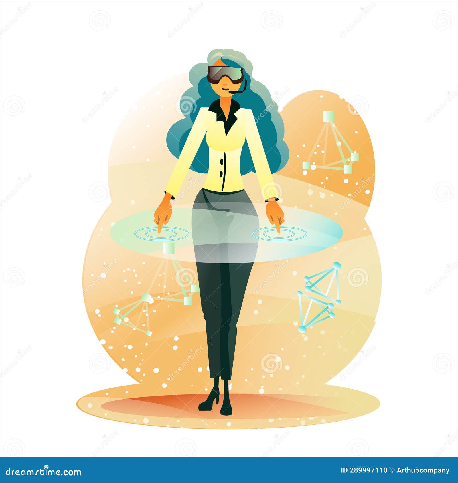 Female Flying in Space, Looking at Constellations. Modern, New ...