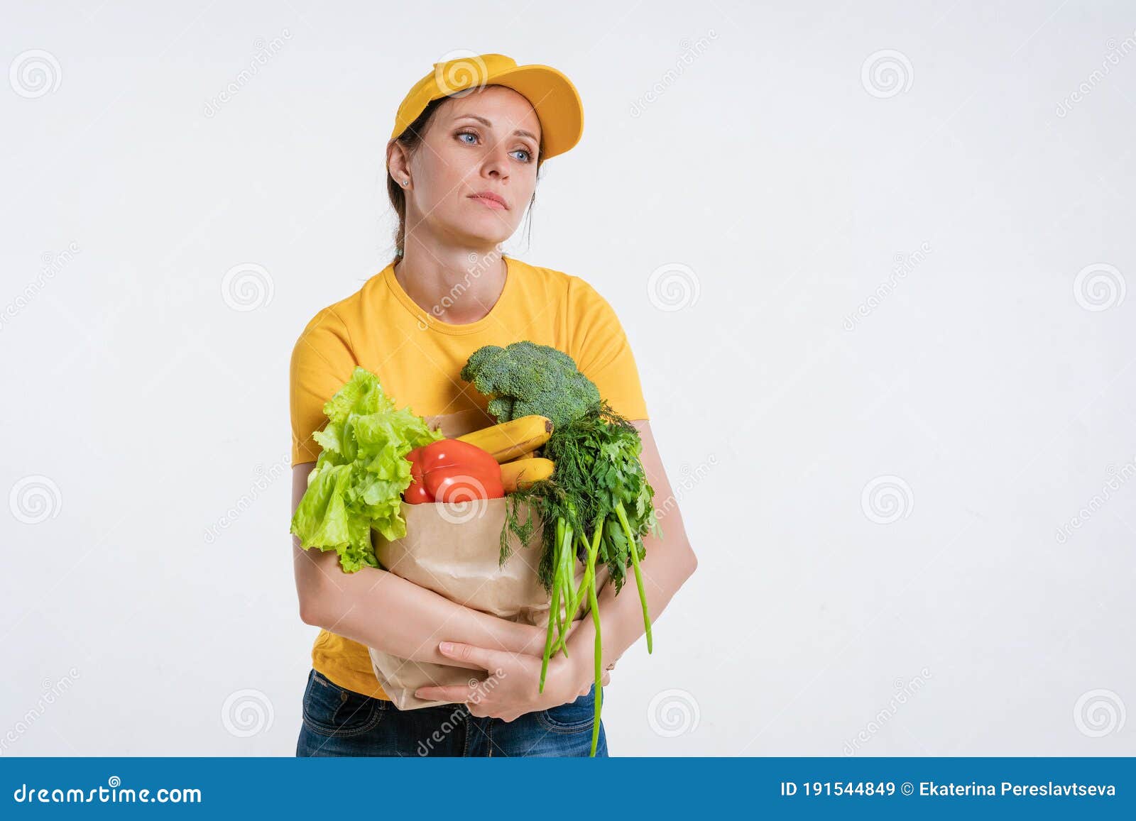 Female Food Delivery Worker with Food Package Stock Image - Image of ...
