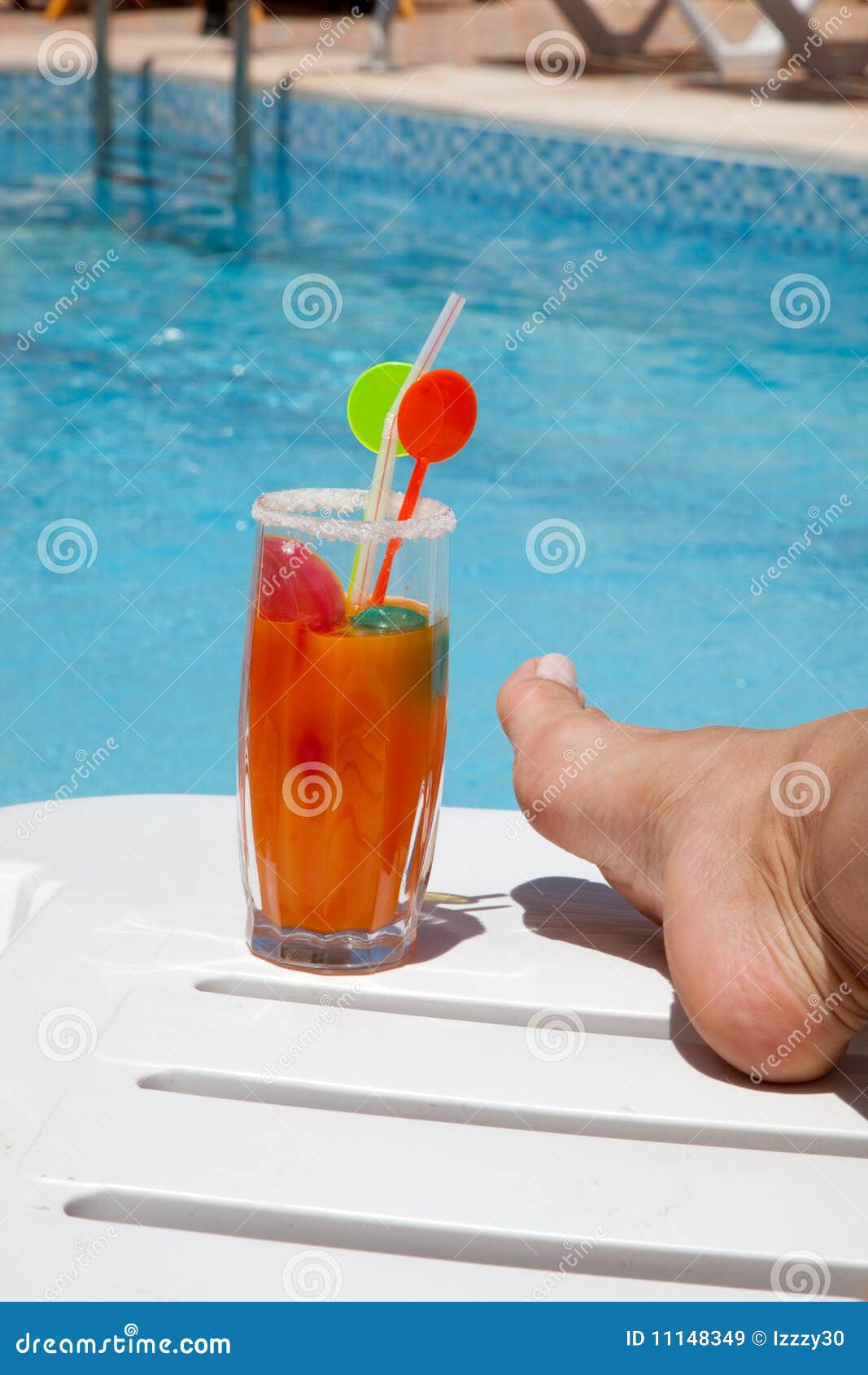 Female Foot in Front of the Pool with Drink on a D Stock Image - Image ...