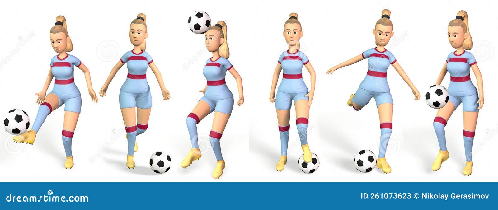 Female Footballers Representation in Various Actions Set 3d-rendering ...