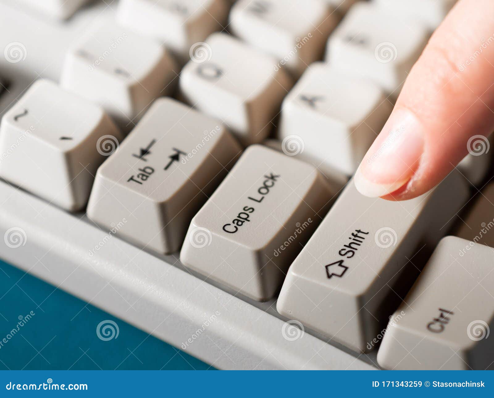 Female Forefinger Pushes LEFT SHIFT Button. Close-up Stock Image ...