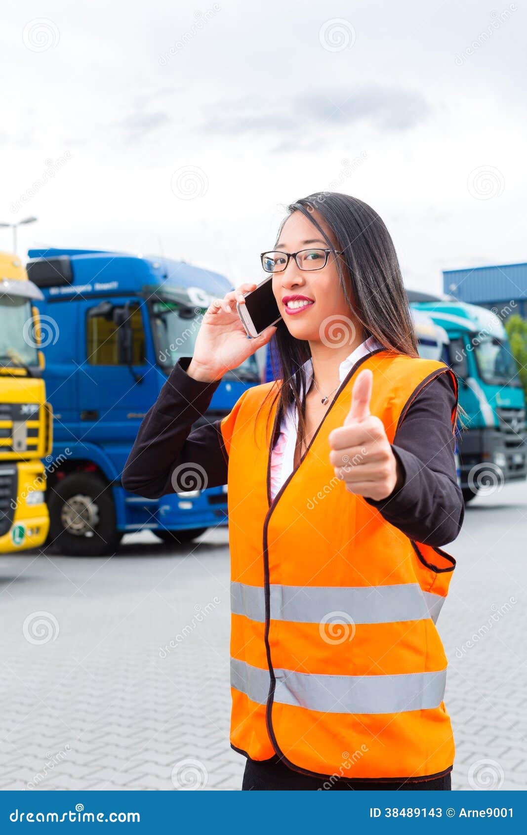 Female Forwarder in Front of Trucks on a Depot Stock Image - Image of ...