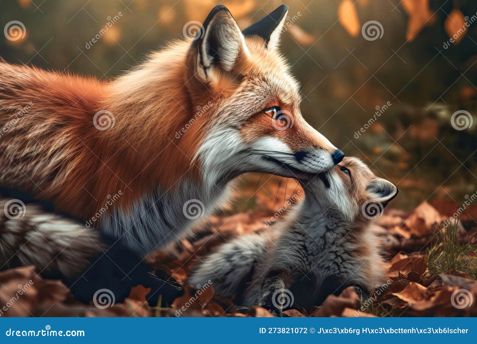 Female Fox with a Fox Cub Portrait in a Forest Stock Illustration ...