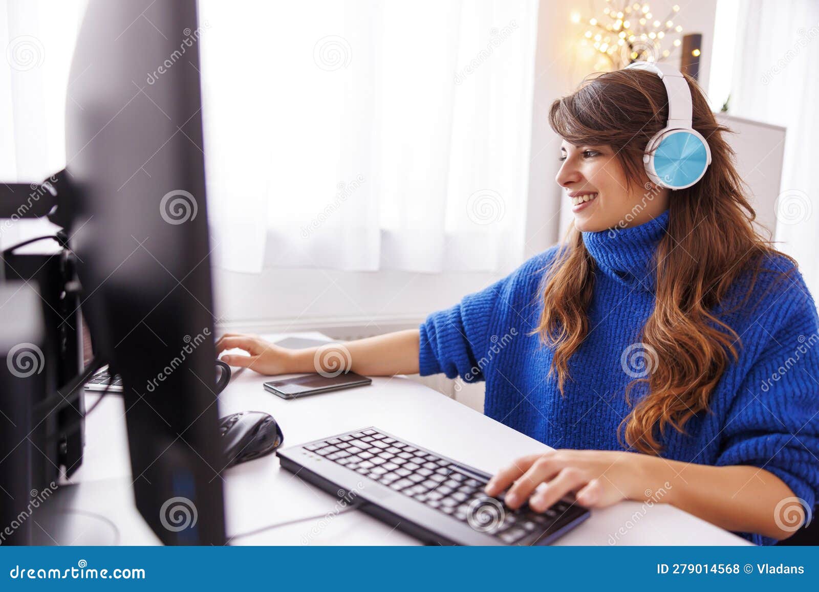 Female Freelancer Working in Home Office Stock Photo - Image of female ...