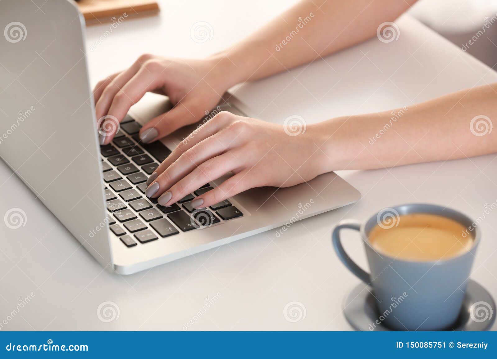Female Freelancer Working on Laptop in Home Office Stock Image - Image ...