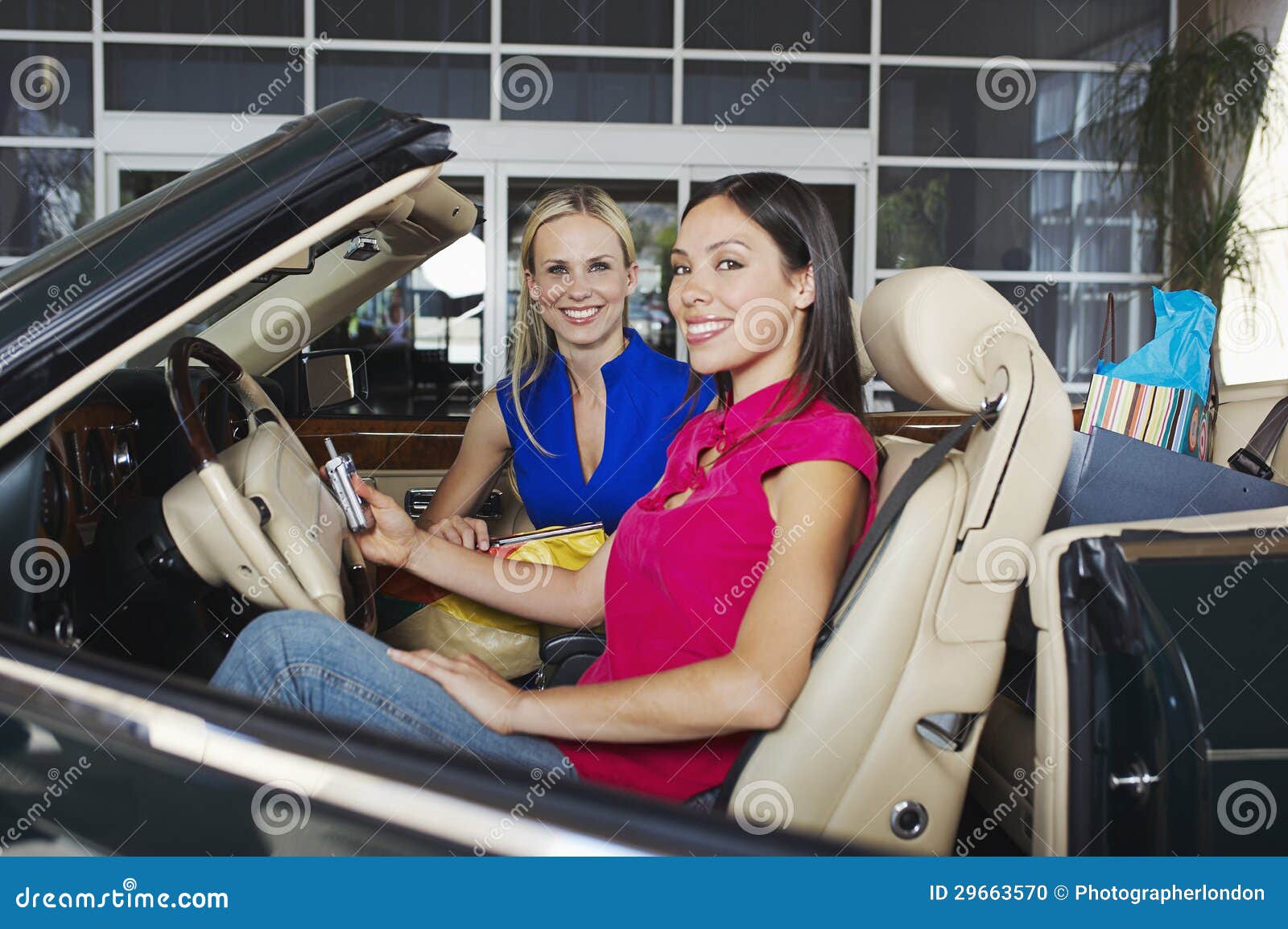 Female Friends in Convertible Stock Photo - Image of happiness ...
