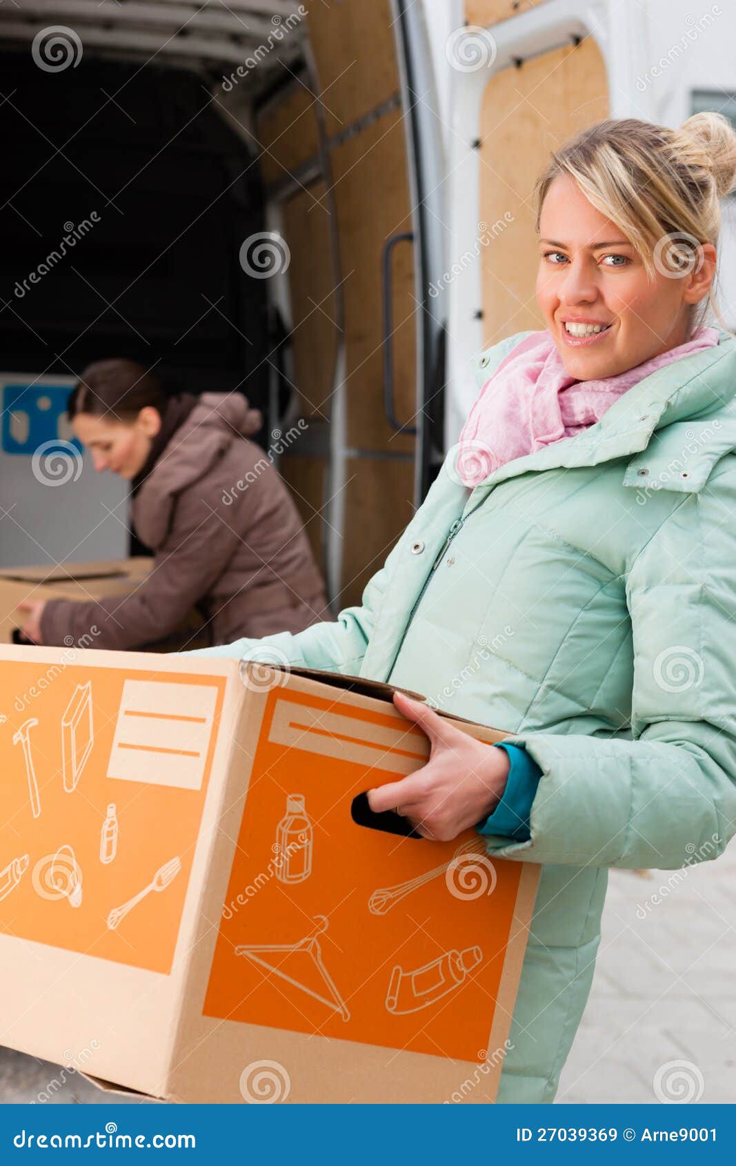 Female Friends Loading a Moving Truck Stock Image - Image of relocation ...