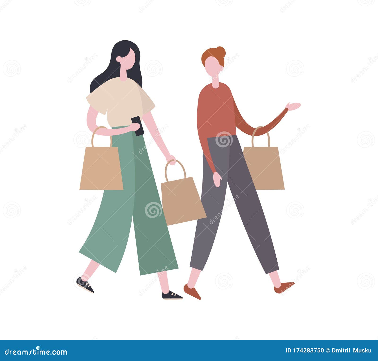 Female Friends Talking During Shopping Flat Vector Illustration Stock