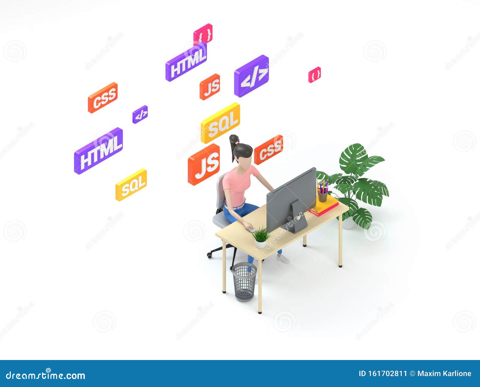 Female Frontend Developer Sitting at a Table in the Modern Office ...