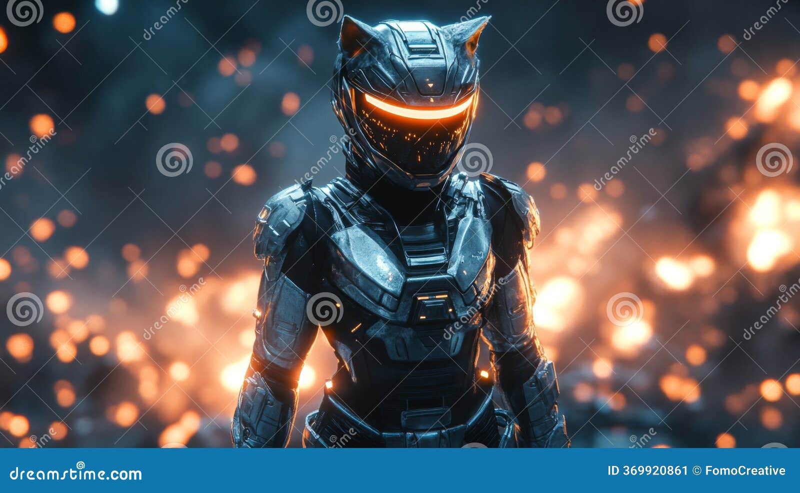 Female Futuristic Warrior In Bronze Armor Stands On A Mountain Top ...