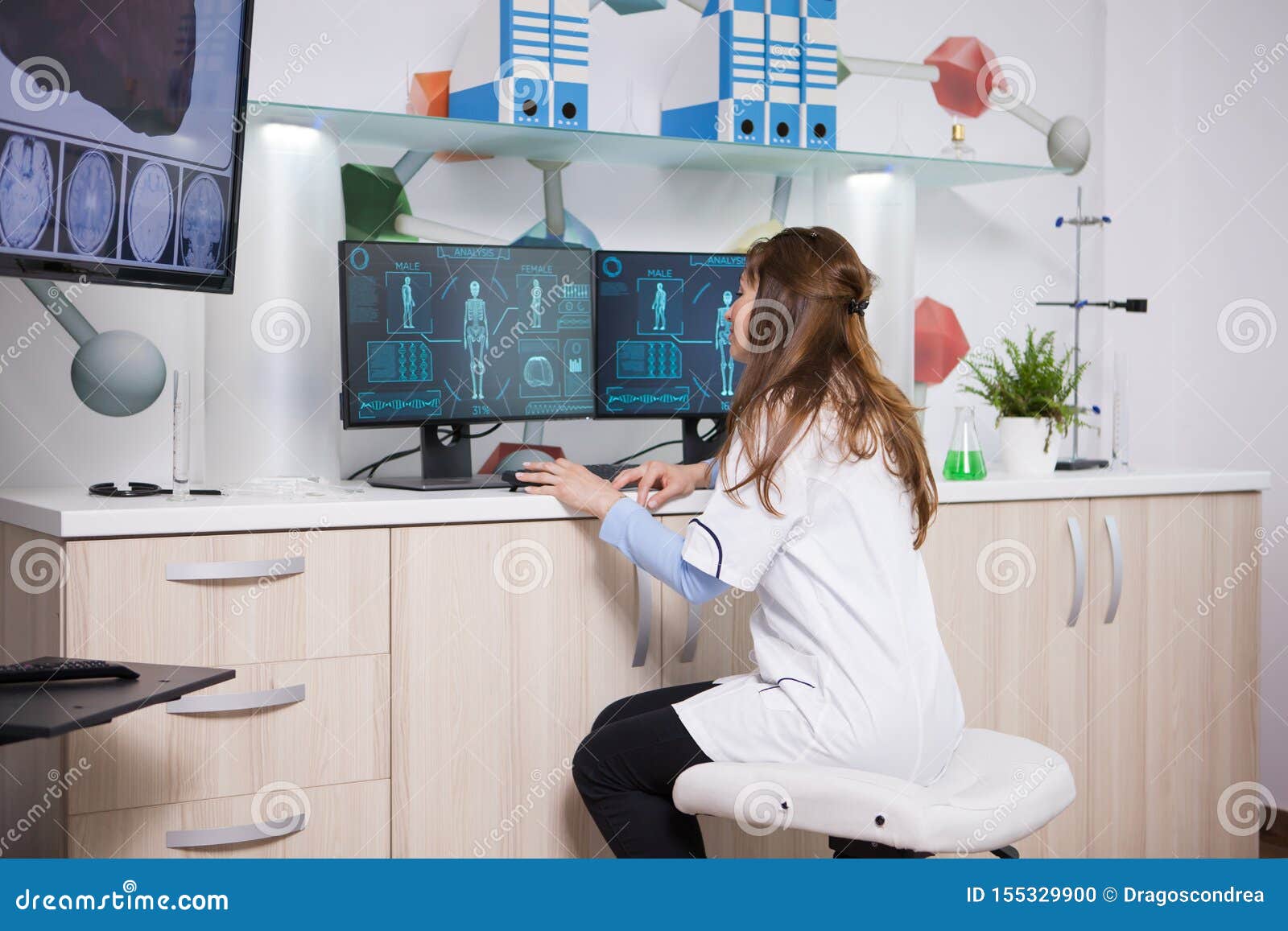 Female Genetic Scientist Checking How Food Changes Human Body on ...