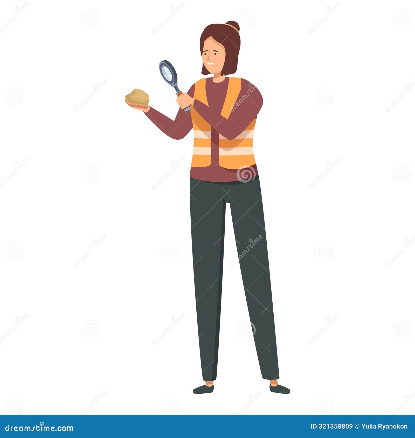 Female Geologist Examining A Rock Sample Using A Magnifying Glass ...