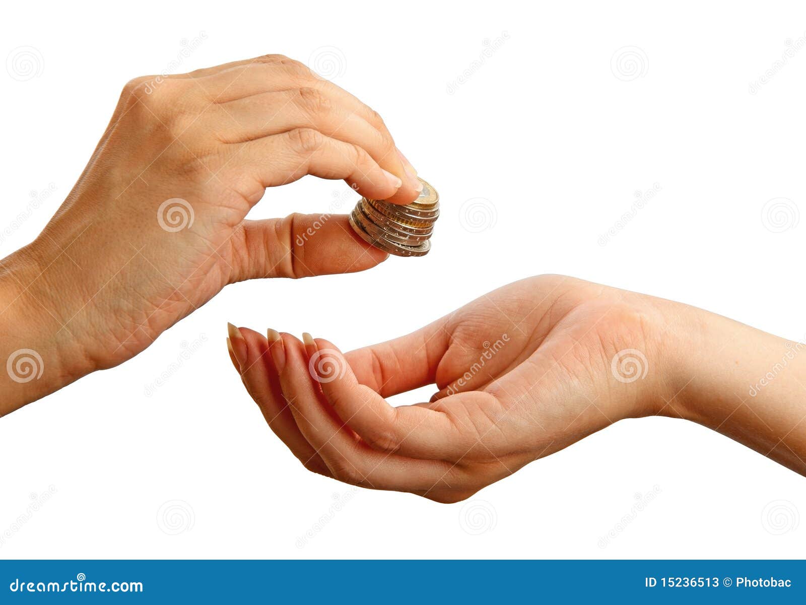 Female Giving Stack of Coins To Another Person Stock Image - Image of ...