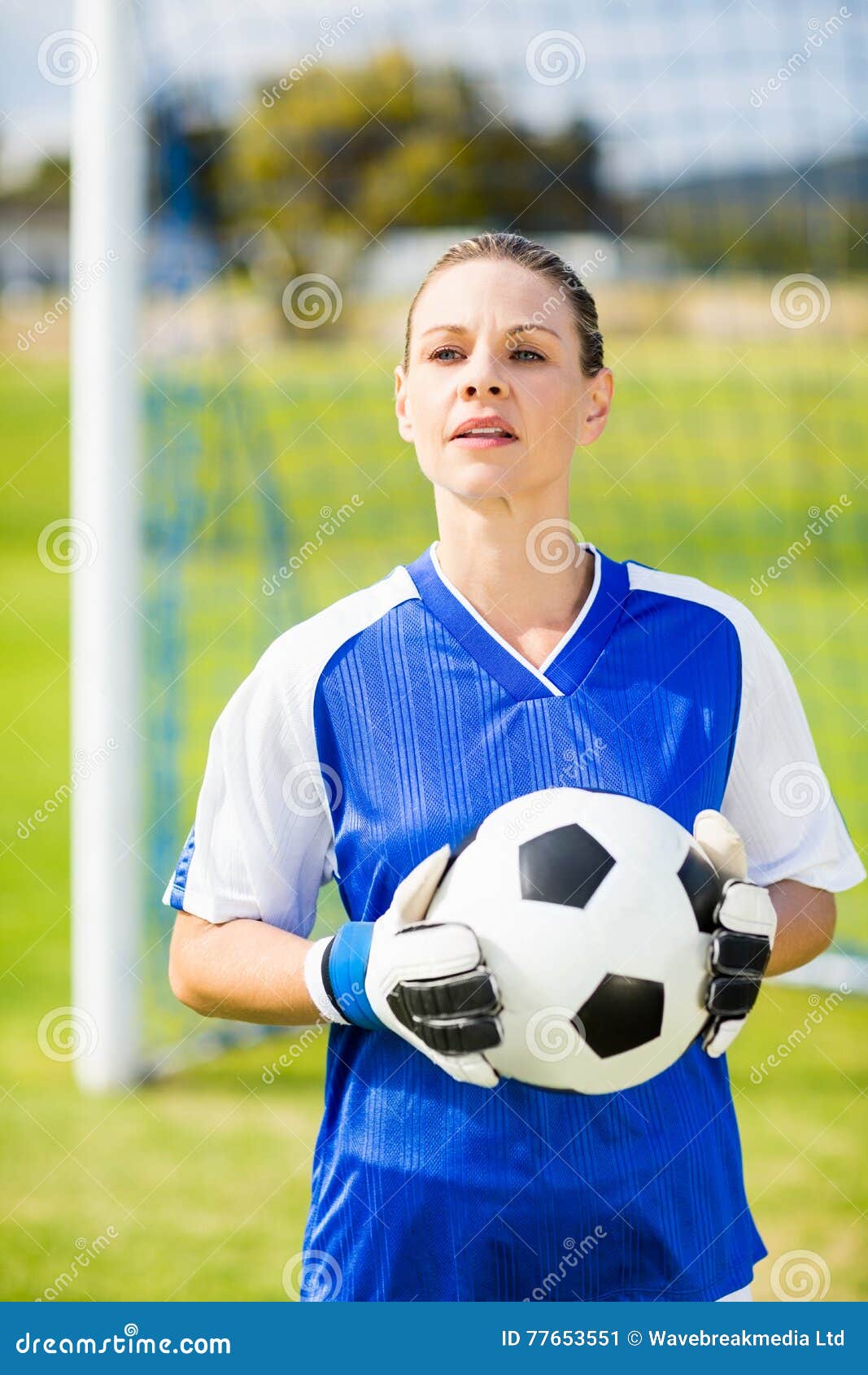 Female Goalkeeper Standing with Ball Stock Image - Image of female ...