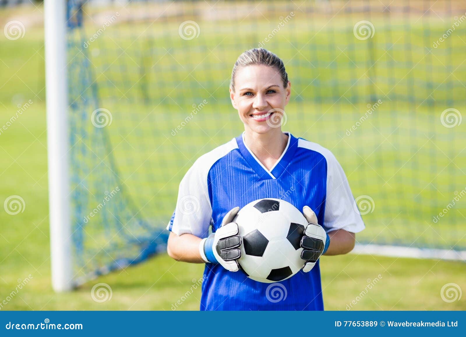 Female Goalkeeper Standing with Ball Stock Image - Image of sportswear ...