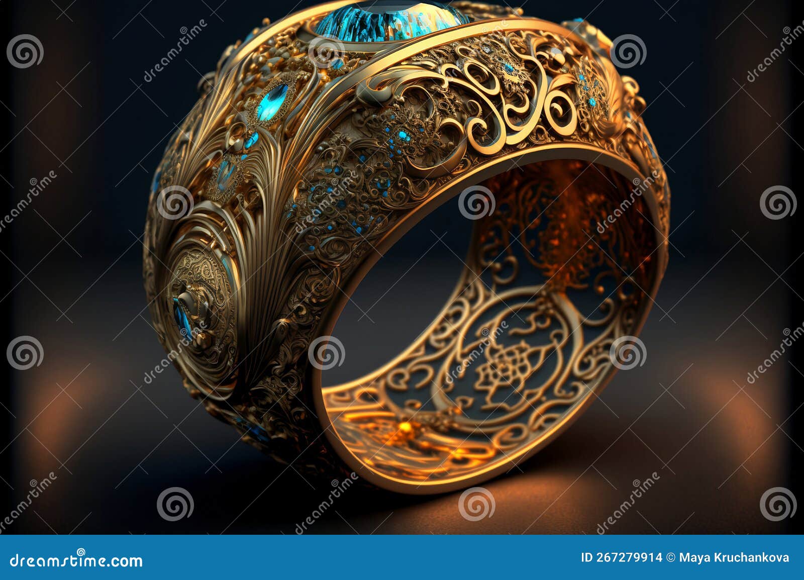 Female Gold Ring with Stone on Dark Background Stock Photo - Image of ...