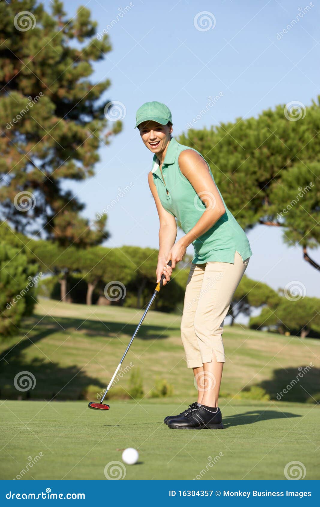 Female Golfer on Golf Course Stock Image - Image of outside, people ...