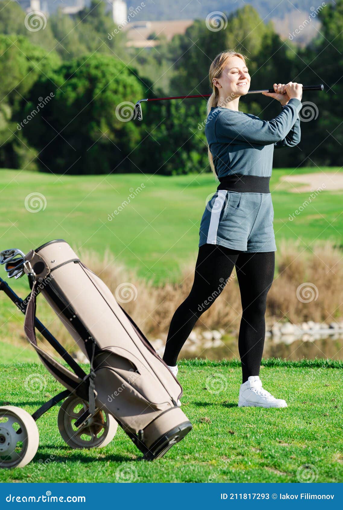 Female Golfer at Golf Course Stock Image - Image of successfully ...