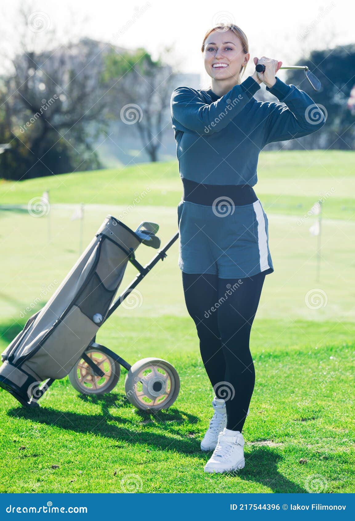 Female Golfer at Golf Course Stock Photo - Image of female, active ...