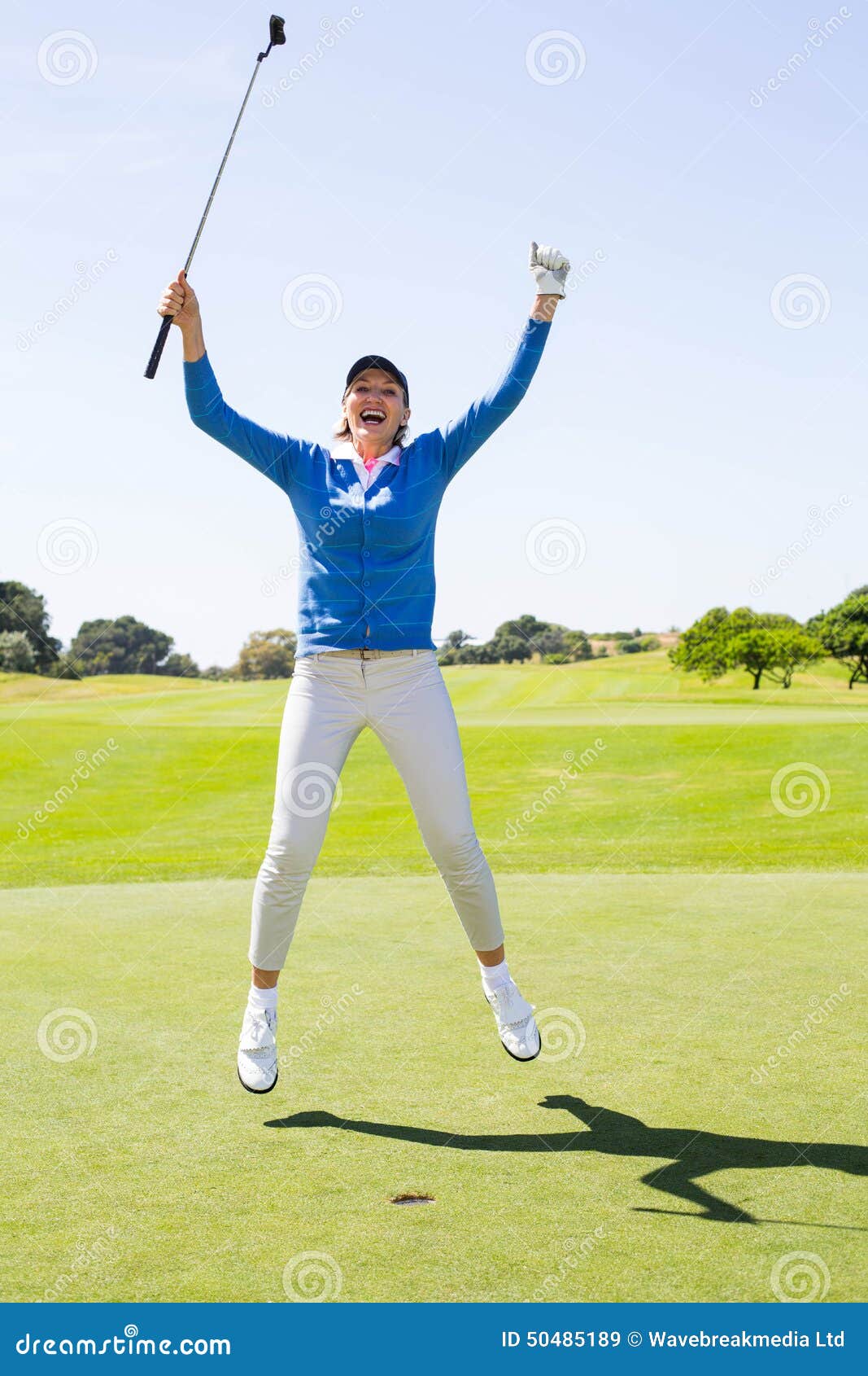 Female Golfer Leaping and Cheering Stock Image - Image of jumping ...